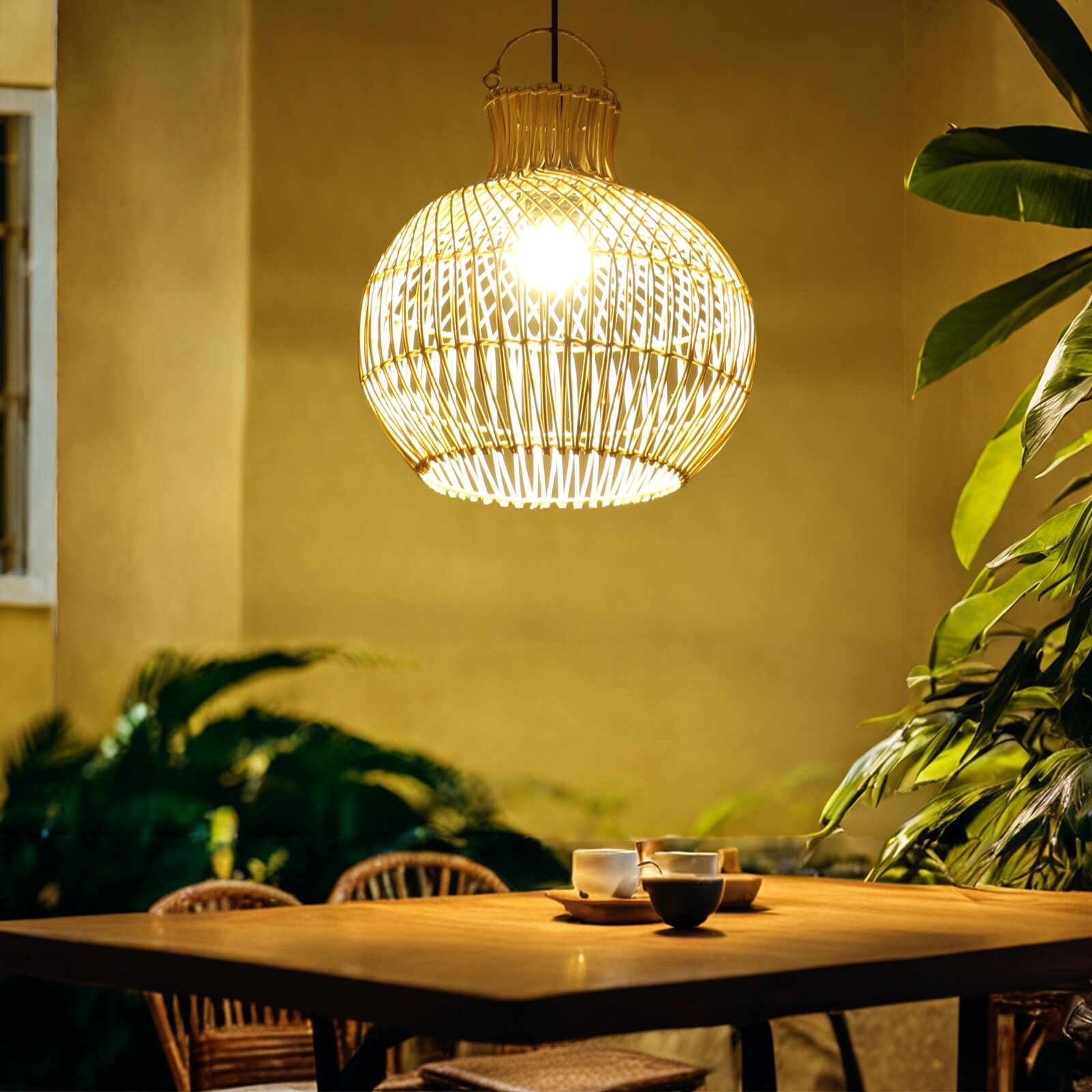 Светильник потолочный из ротанга «Ахмад», 1×120 Вт, Е27, 30×30×30 см