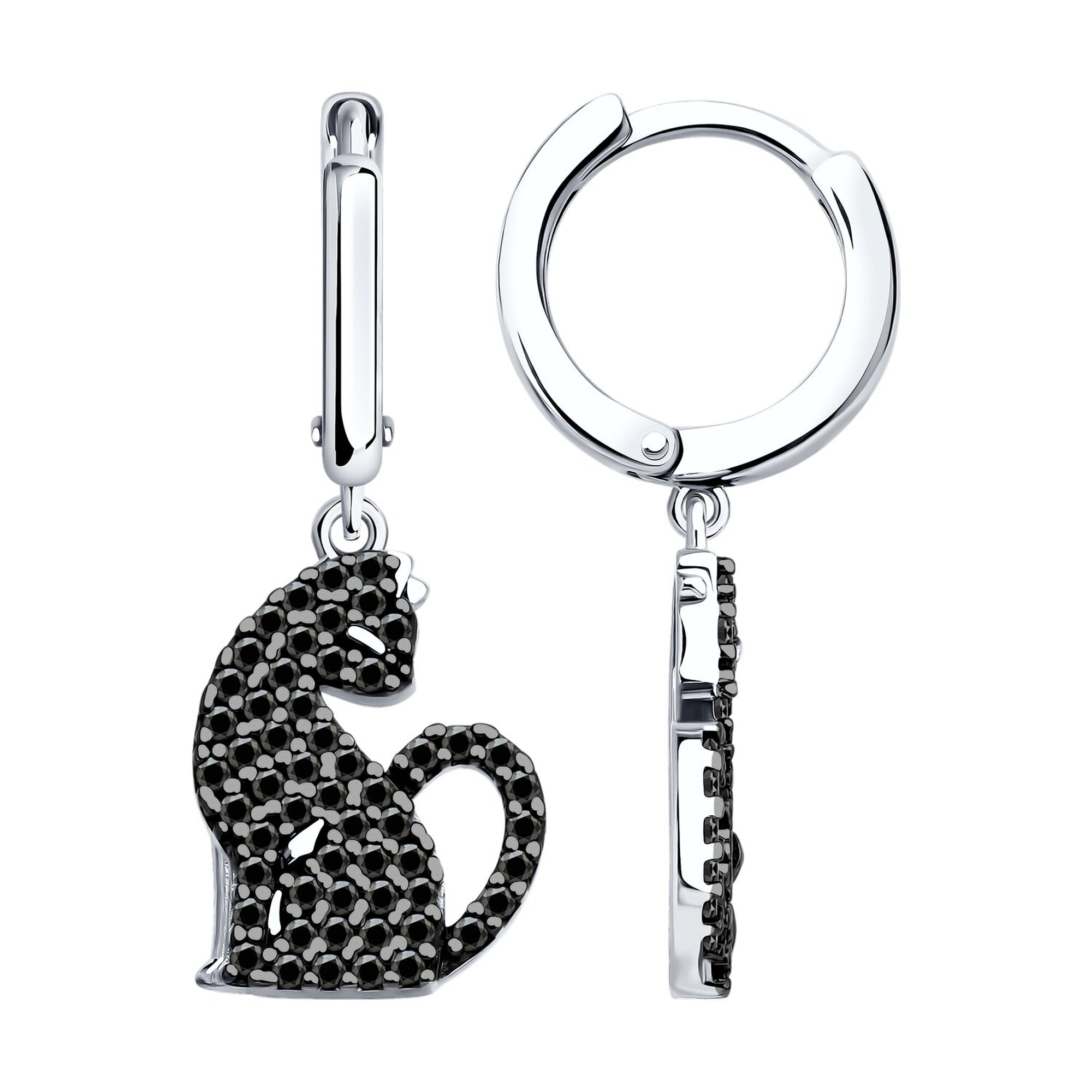 Серьги, серебро, 925 проба, родирование, фианит