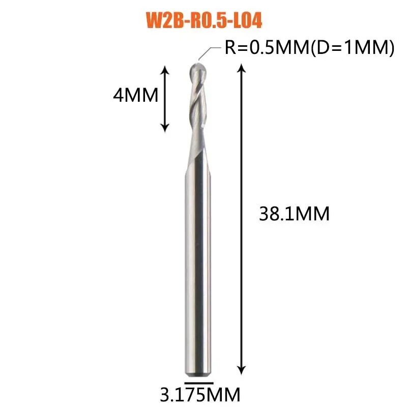 Dreanique фреза сферическая твердосплавная 2 канавки R0.5-R6.0 W2B-R0.5-L04