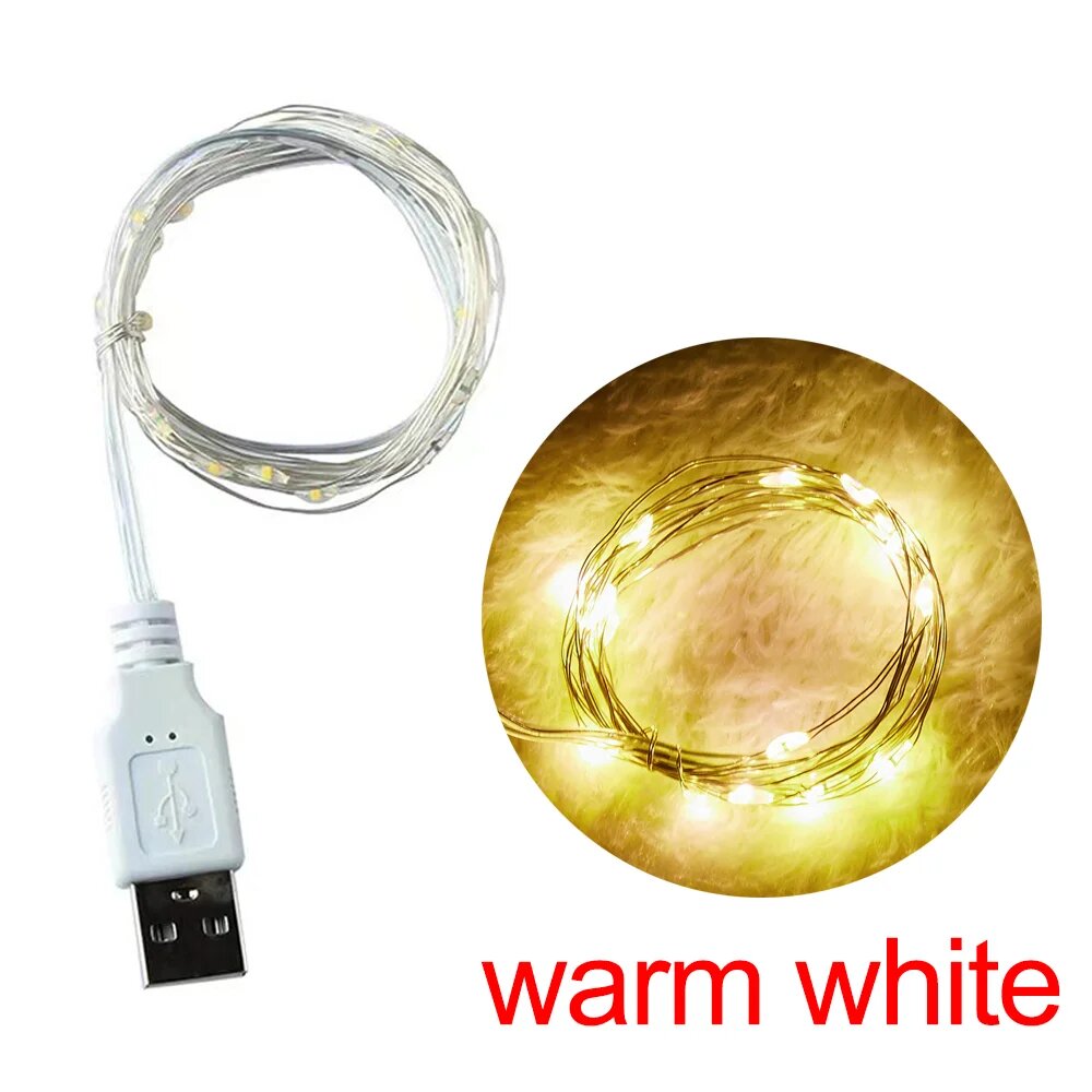 Гирлянда LED, 1 м, теплый белый, Белый