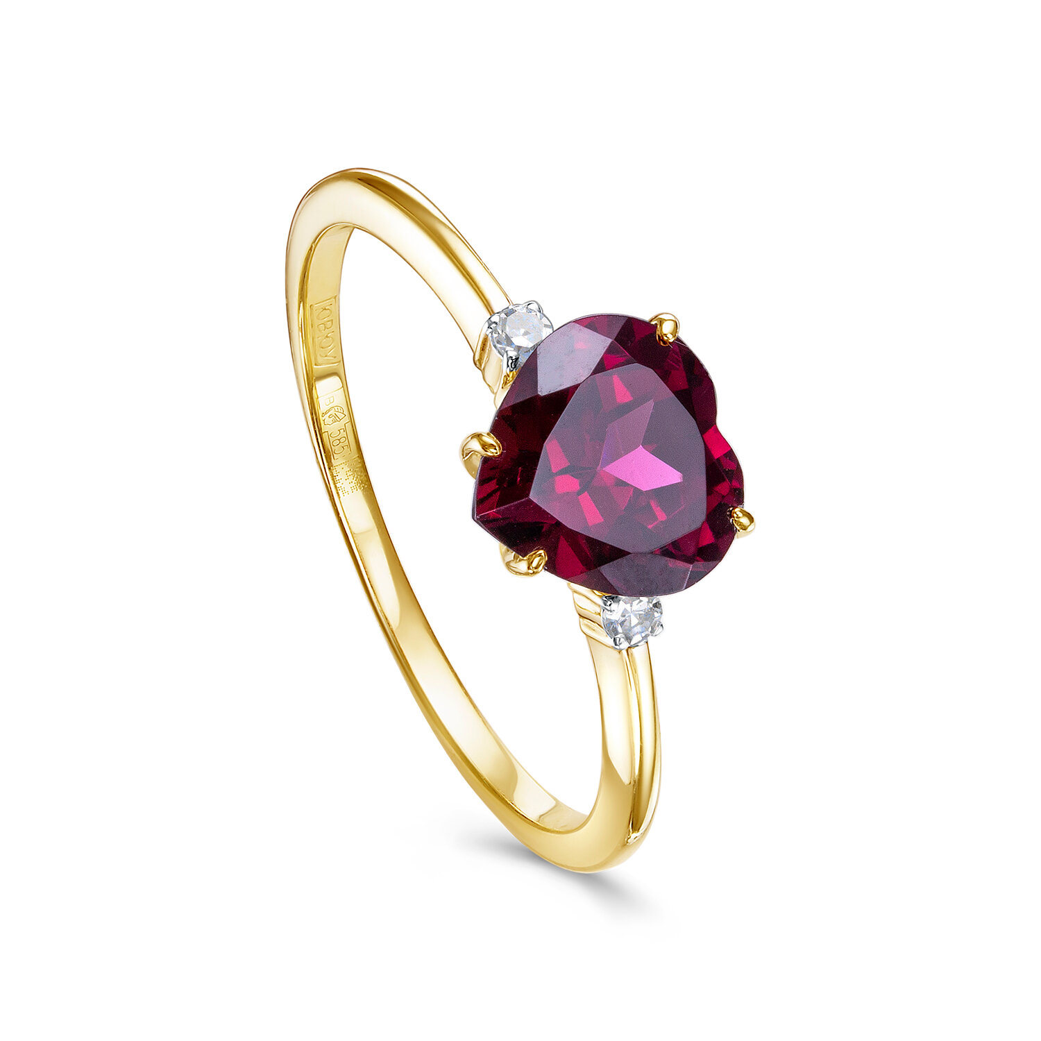 Кольцо, желтое золото, 585 проба, бриллиант, родолит