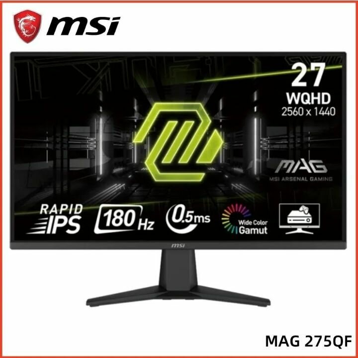 MSI 27" Монитор MAG275QF, WQHD 2560x1440 RAPID IPS 180Hz 2K 1 мс GTG HDR 400 чёрный металл