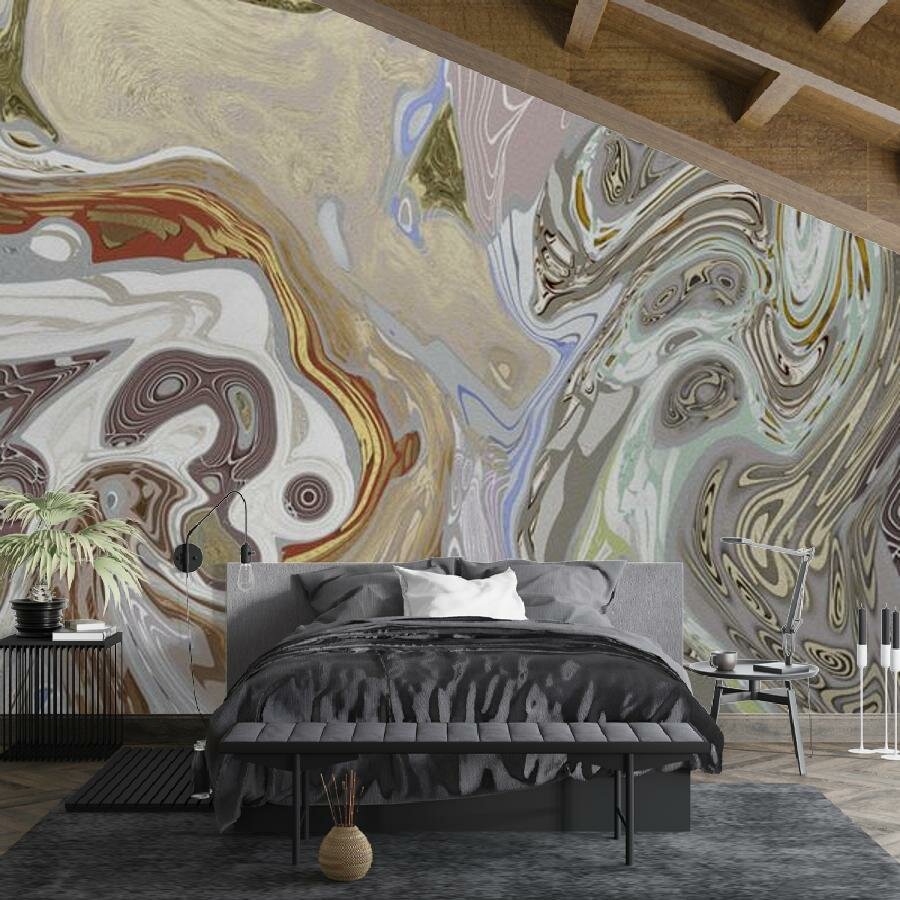 Фотообои Флюид Арт серая акварель 13-605-S-Флок 270 x 200 см (ВхШ) Бесшовные, флизелиновые, влагостойкие обои MasterFresok