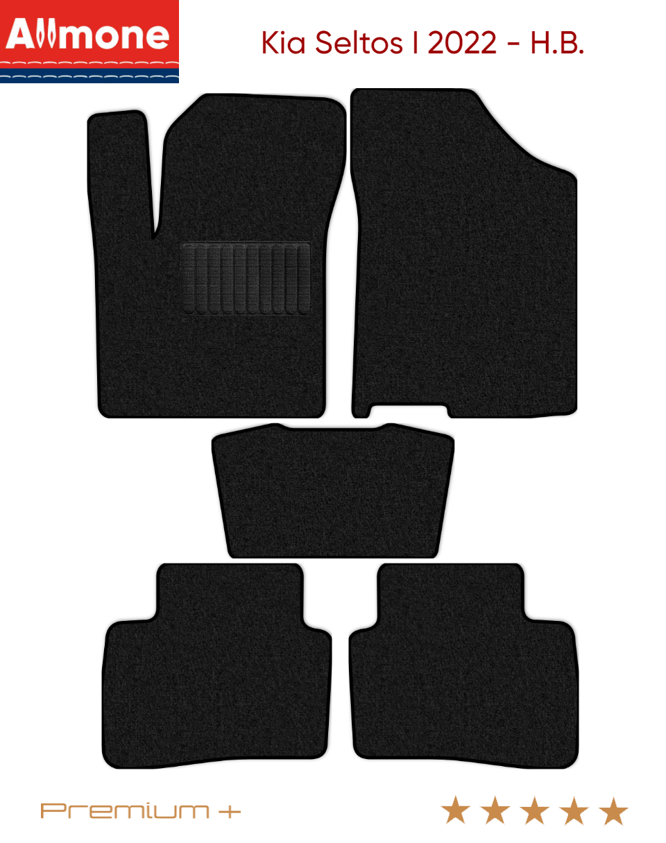 Автомобильные коврики в салон Allmone для Kia Seltos 1 (Китай) 2022 - Н. В, "Премиум+", черные, 5шт / Киа Селтос 1