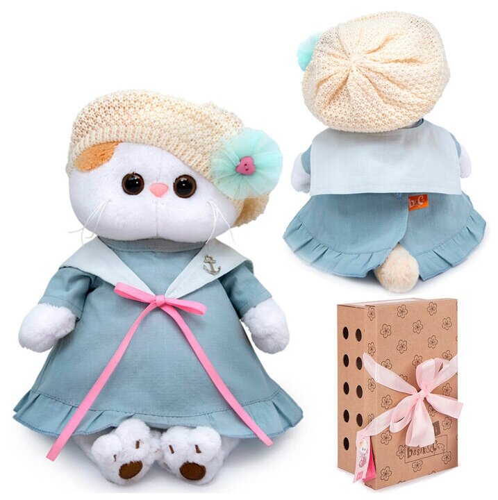 Budi Basa Мягкая Игрушка Кошечка Ли-Ли в морском платье и вязаном берете (24см, в подарочной коробке)