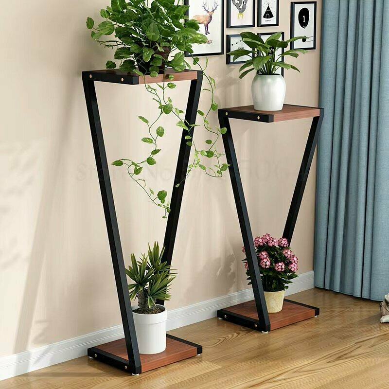 Подставка для цветов Лофт 80х24х29 см из металла и массива дерева от MetalCraft модель 3, напольная цветочница