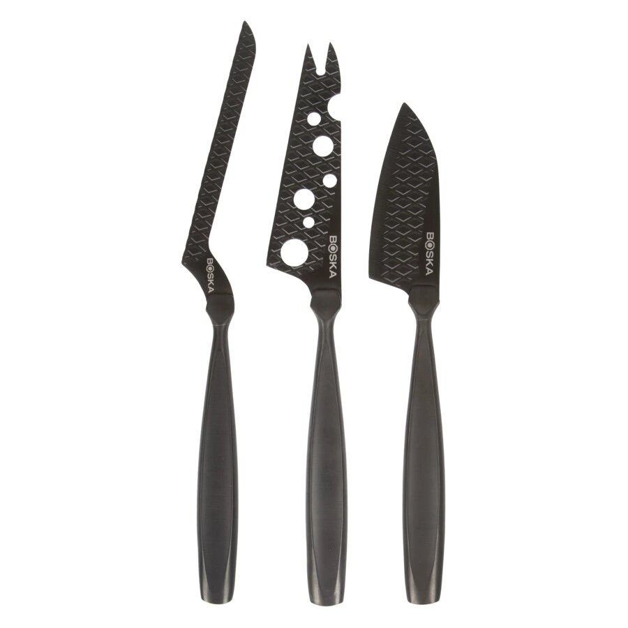 Набор ножей для твердого и полутвердого сыра Boska Монако+ 28 см, 3 шт, чёрный, в кожаном чехле