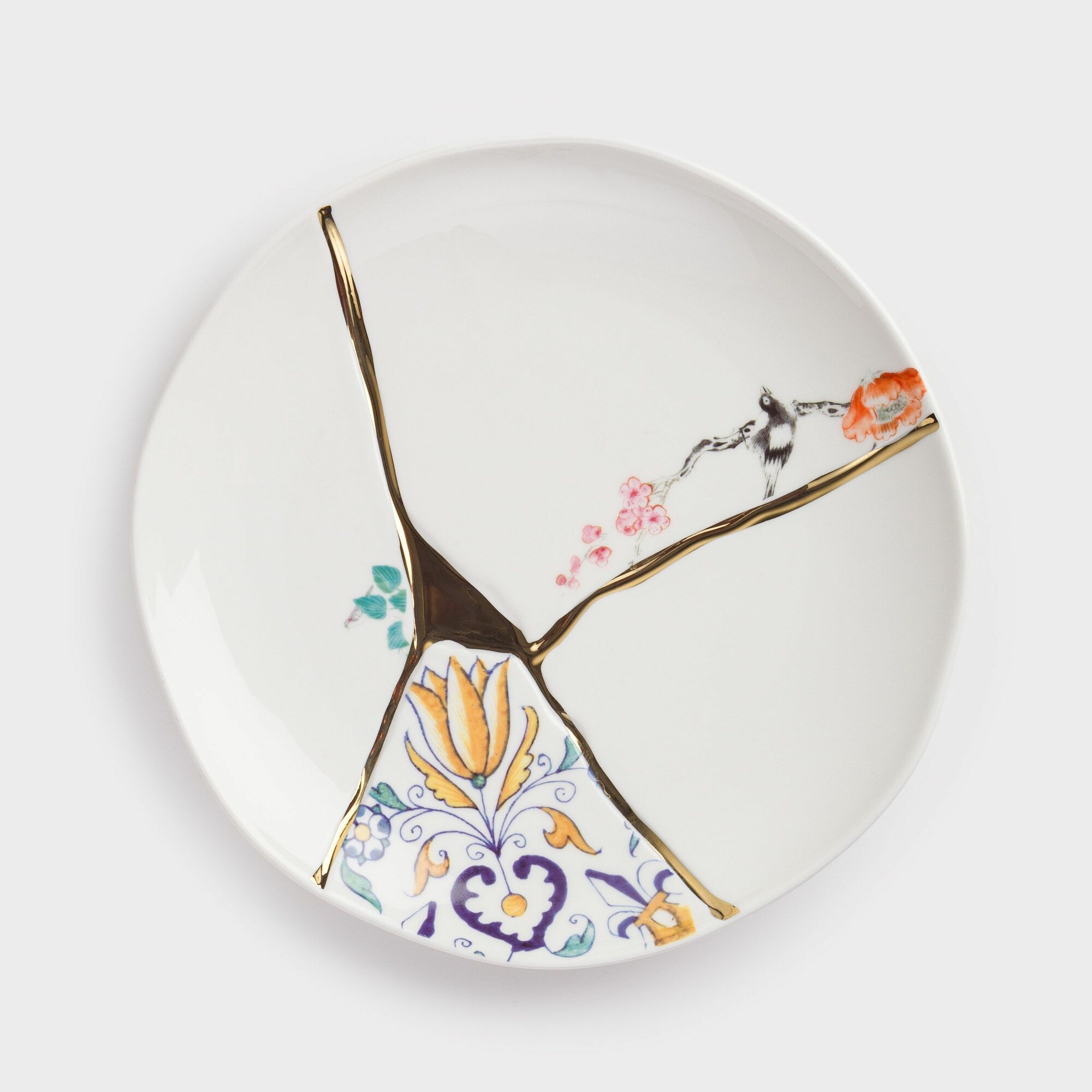 Тарелка закусочная, 21 см, фарфор N, бело-золотистая, Кинцуги, Kintsugi