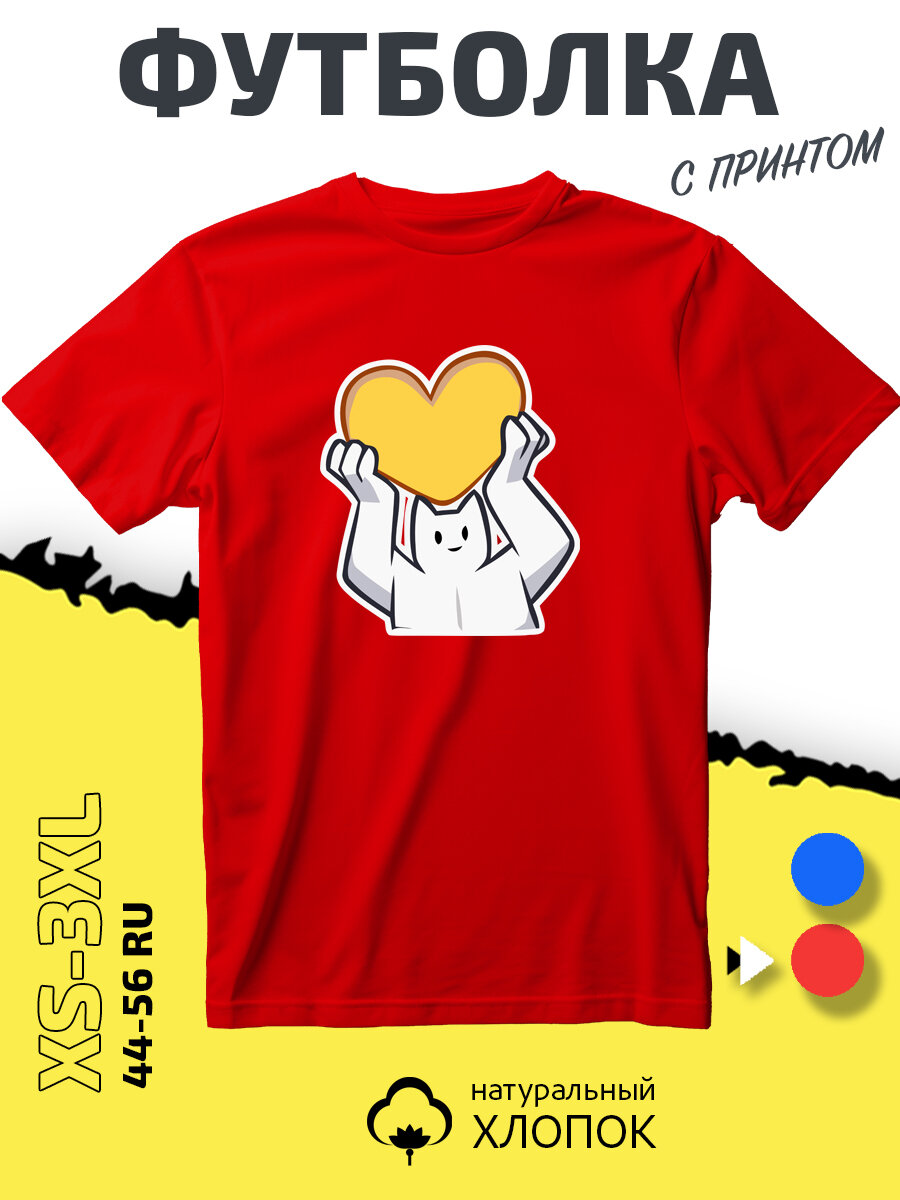 Футболка с принтом котом Мурком и сердечком