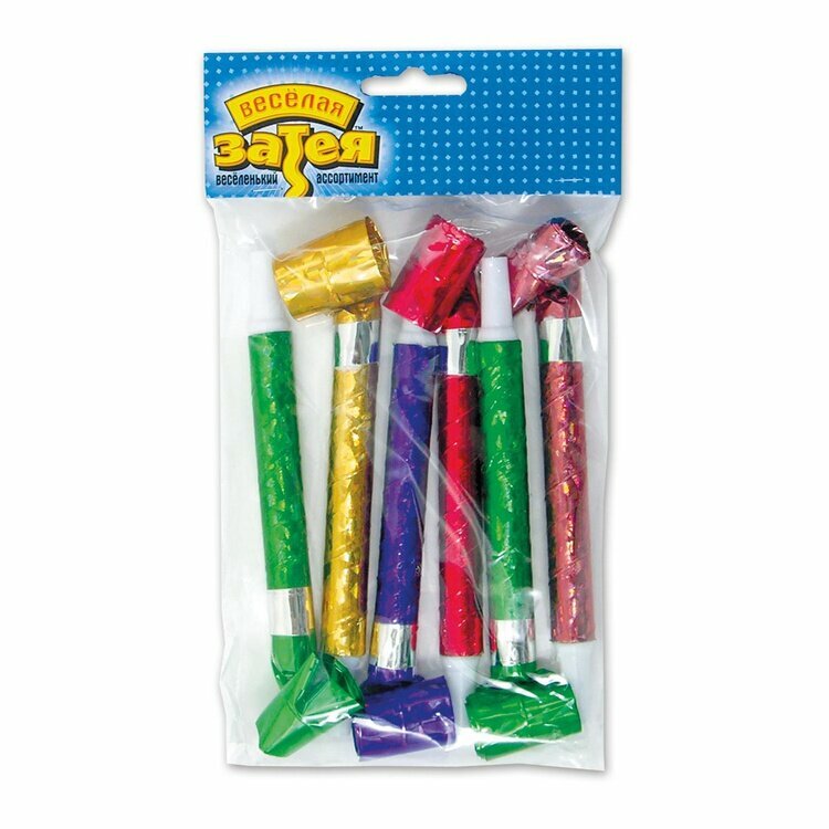 Набор языков-гудков Веселая затея с мундштуком, голографические, 6 шт