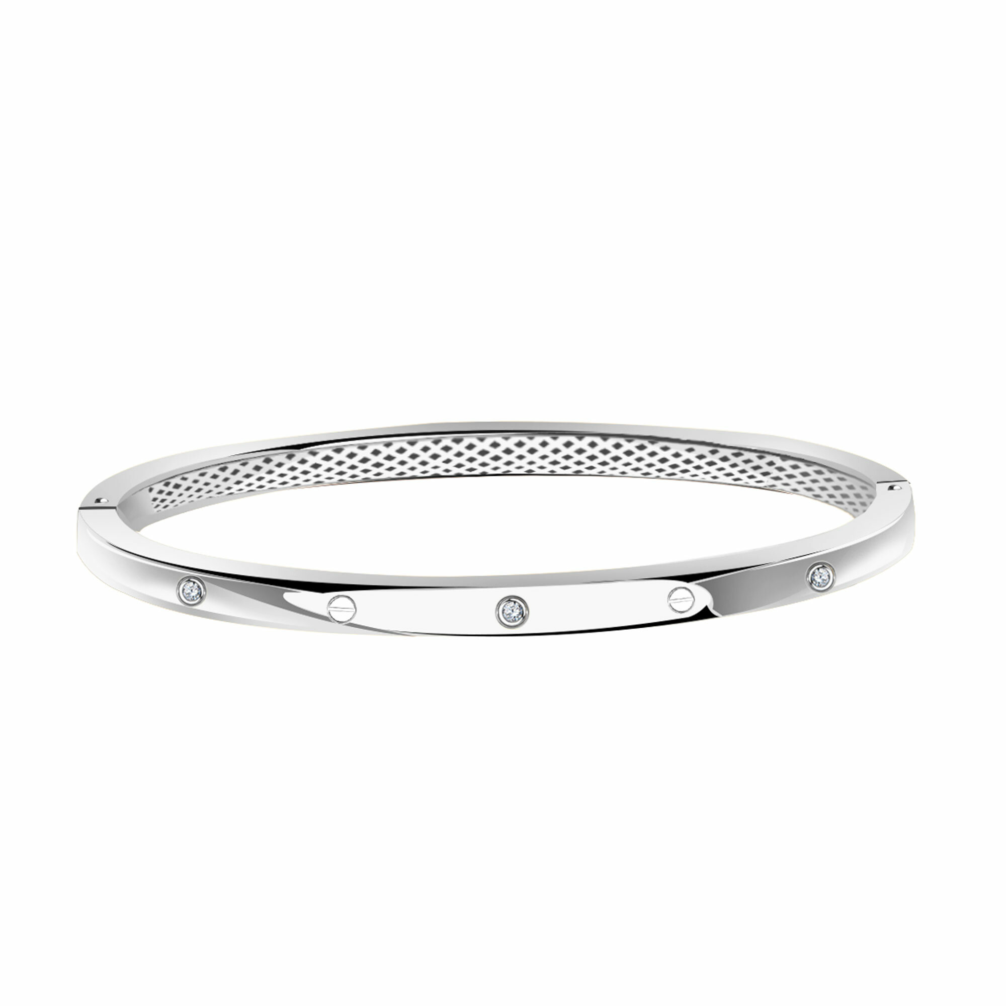 Жесткий браслет, серебро, 925 проба, родирование, фианит