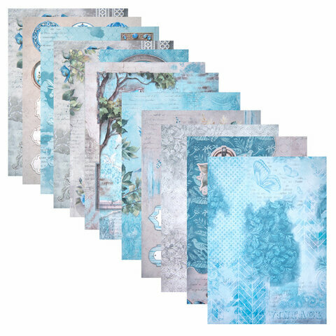 Бумага для скрапбукинга 15х21 см "В лазурных тонах", двусторонняя, 12 листов, 240 г/м2, остров сокровищ, 665442