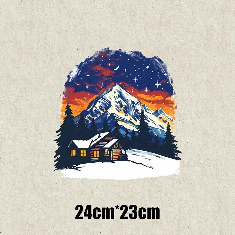 24 см модные уличные пейзажные теплопередающие наклейки пляжи снежная накидка горы и озера DTF виниловая нашивка глажка на одежде