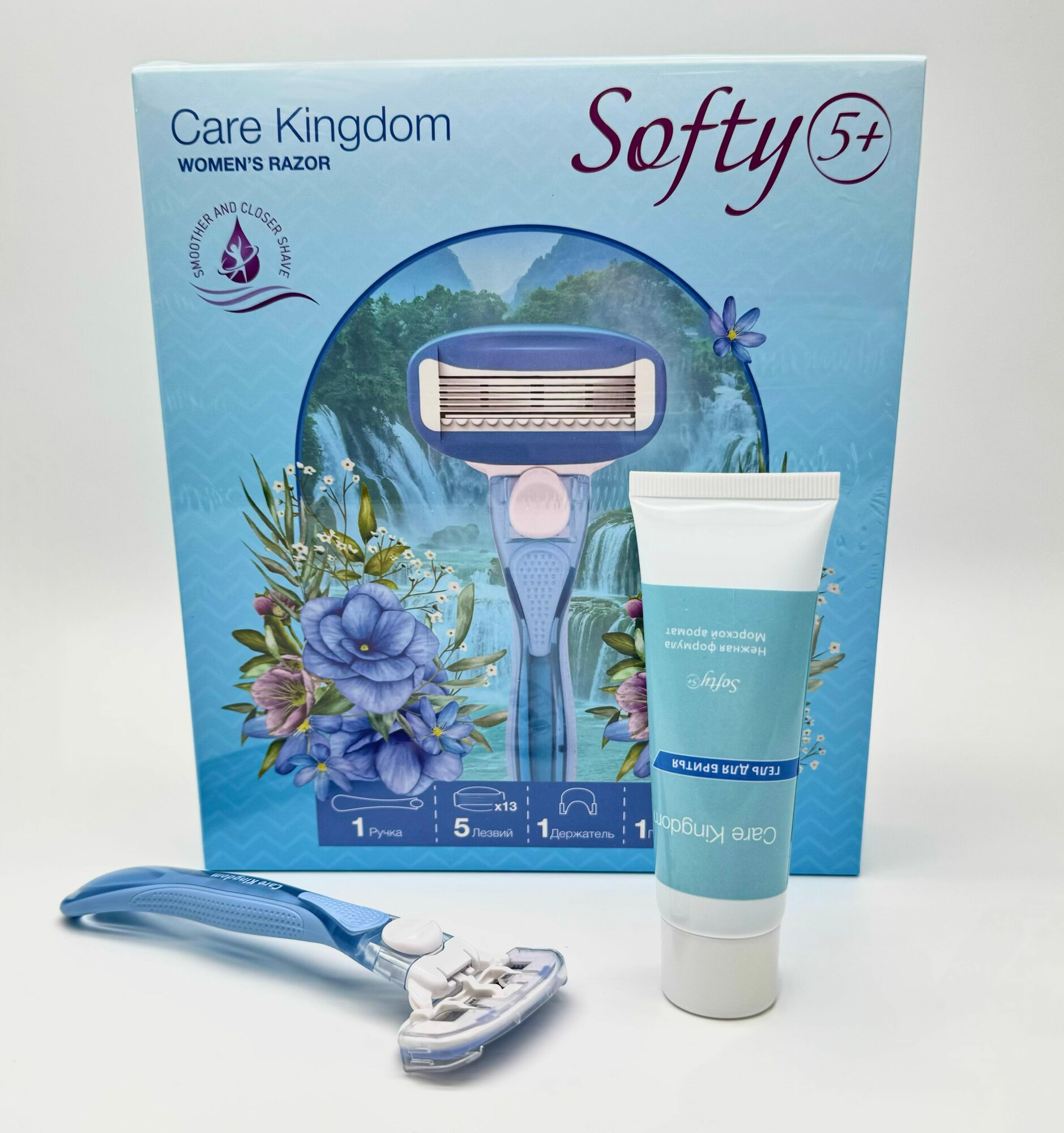 Care Kingdom Softy5+ женский бритвенный станок, 13 сменных кассет, 5 лезвий, гель для бритья