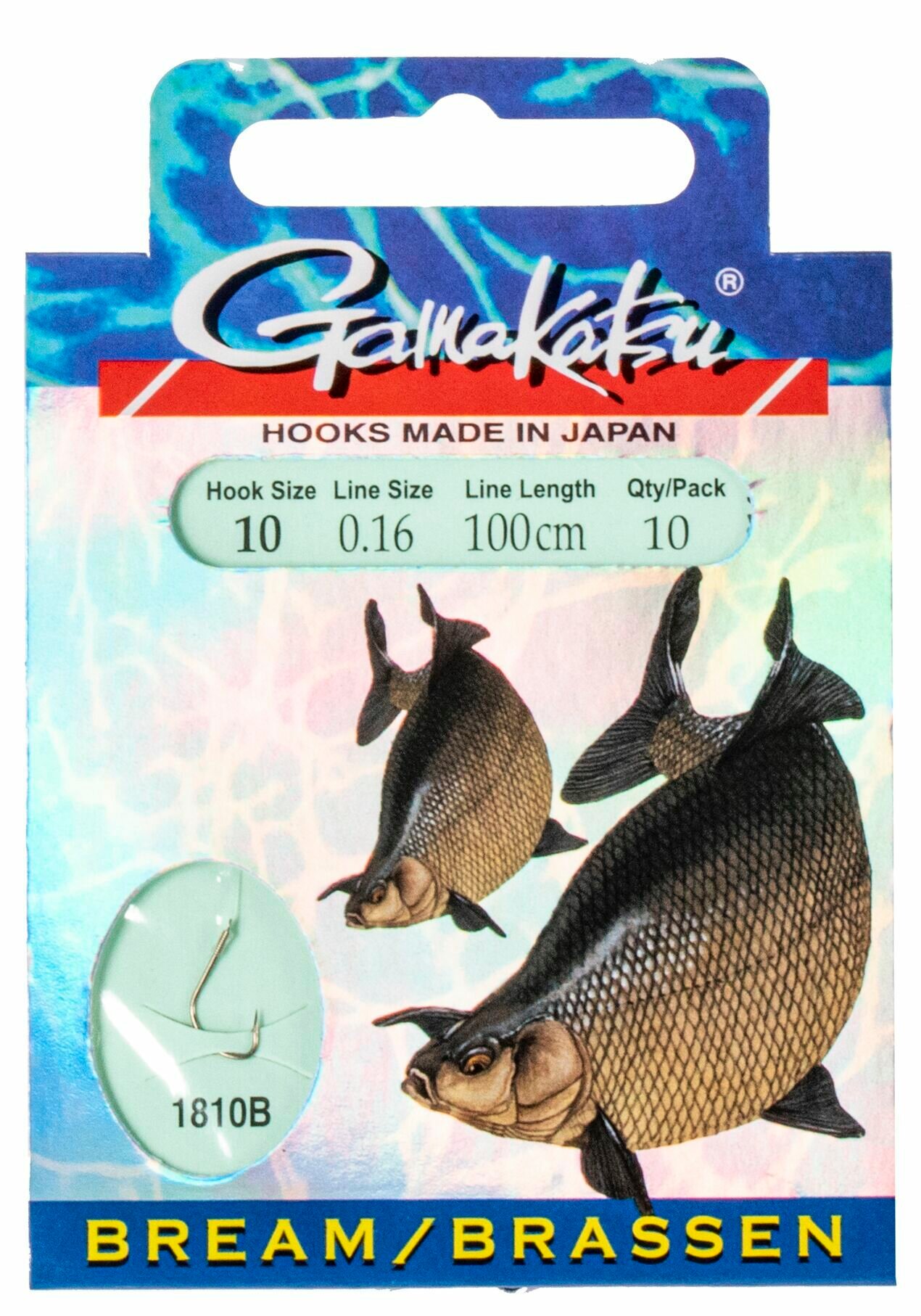 Крючки для рыбалки с поводком металлические набор на щуку и сома, Gamakatsu Booklet BR. FEEDER 1810B разм. 10-0.16мм 100см 10шт, снасти карповые летние Япония