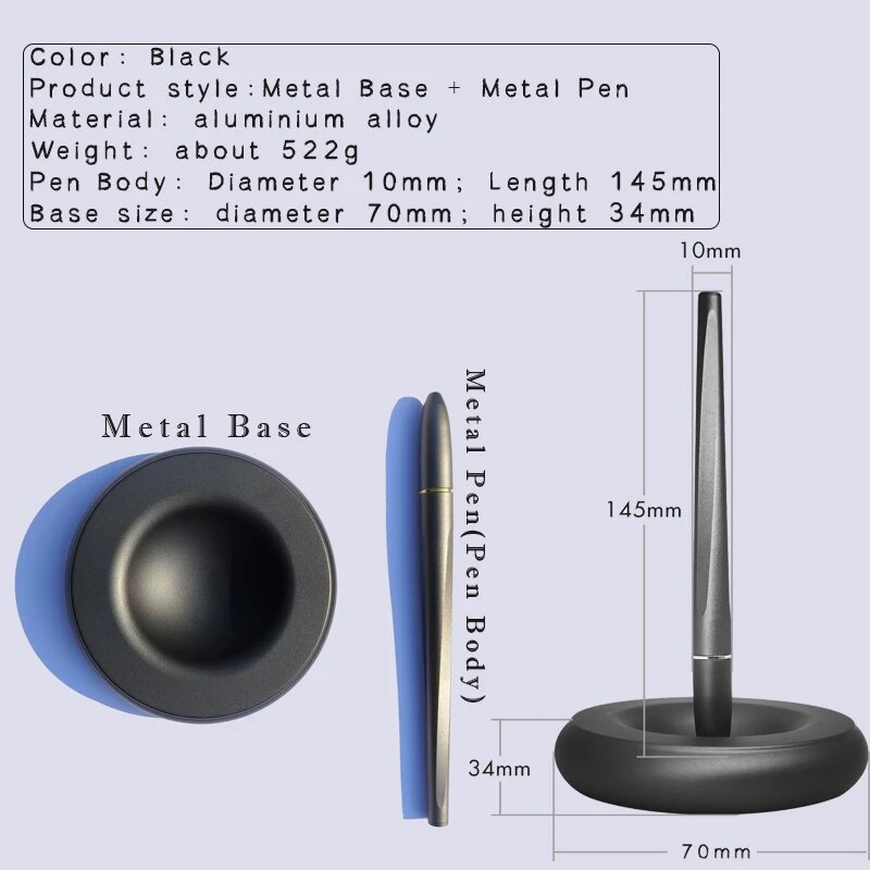 Магнитно-левитирующая ручка черная, Metal Base and Pen