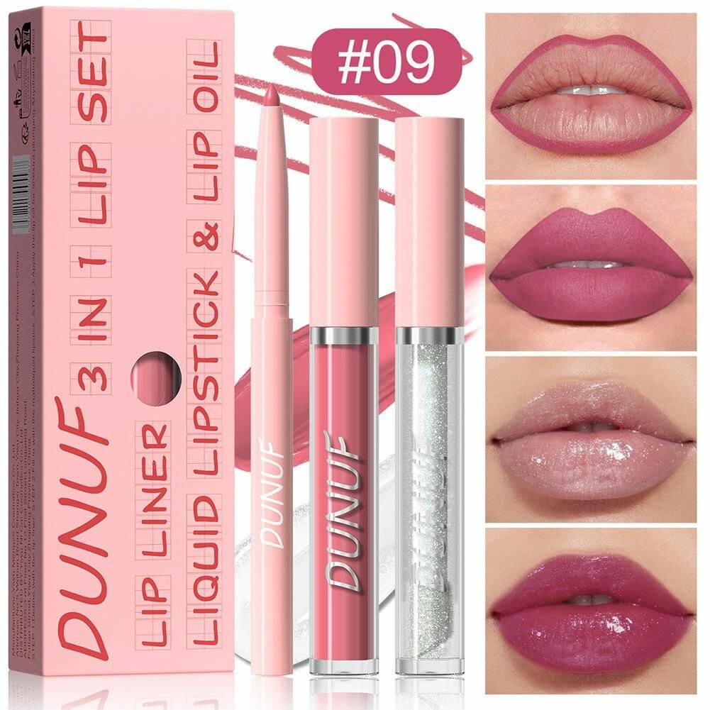 3 в 1 Матовый карандаш для губ,12 цветов шелковистого водостойкого блеска для губ