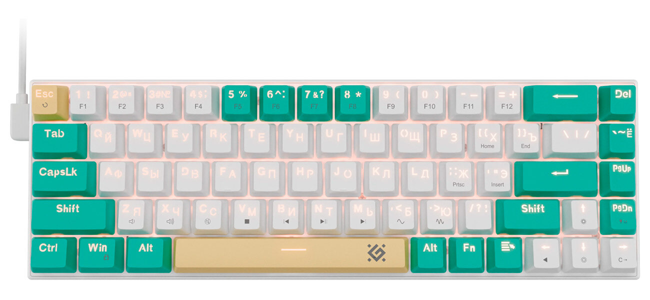 Механическая клавиатура Defender Vexx Pro GK-084 RU, RGB, белый/зеленый, 68 кнопок, красные свитчи (45084)