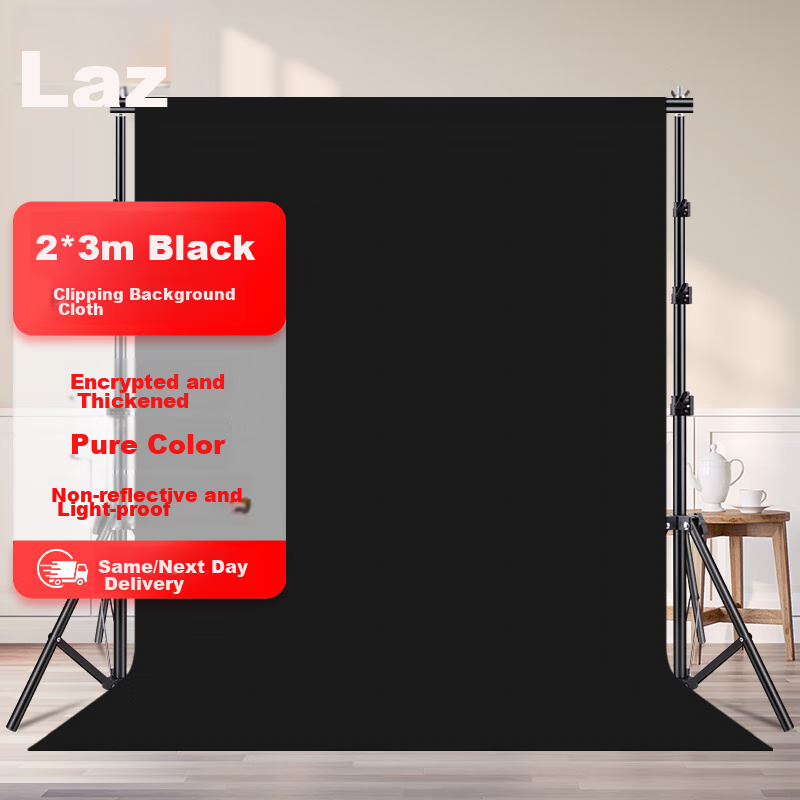 Laizi 3*2 Meter Black Live Streaming Backdrop, Photography Black Cloth, Solid Color Thickened Light-Absorbing Fabric, Chroma Key Cloth, Product Photo Background Cloth, Portrait Shooting Soft Light Non-Woven Fabric