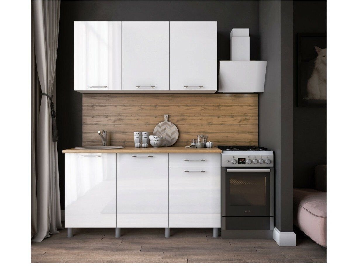 Кухонный гарнитур 1,5м, для маленькой кухни, с фасадами МДФ, Белый