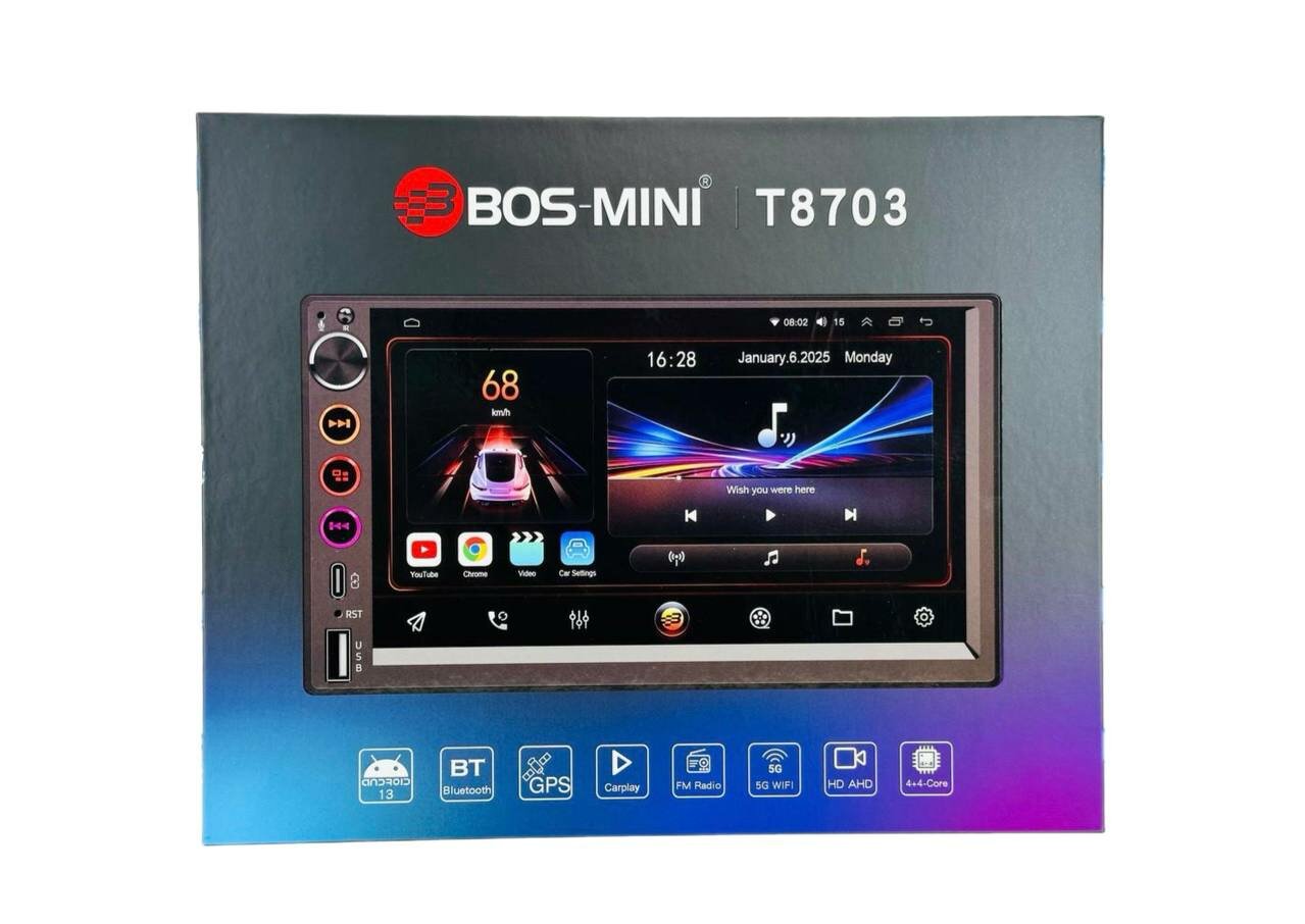 Автомагнитола Магнитола Android BOS MINI 8703 7" 2/32 (Android 12/Bluetooth/USB/AUX/FM)