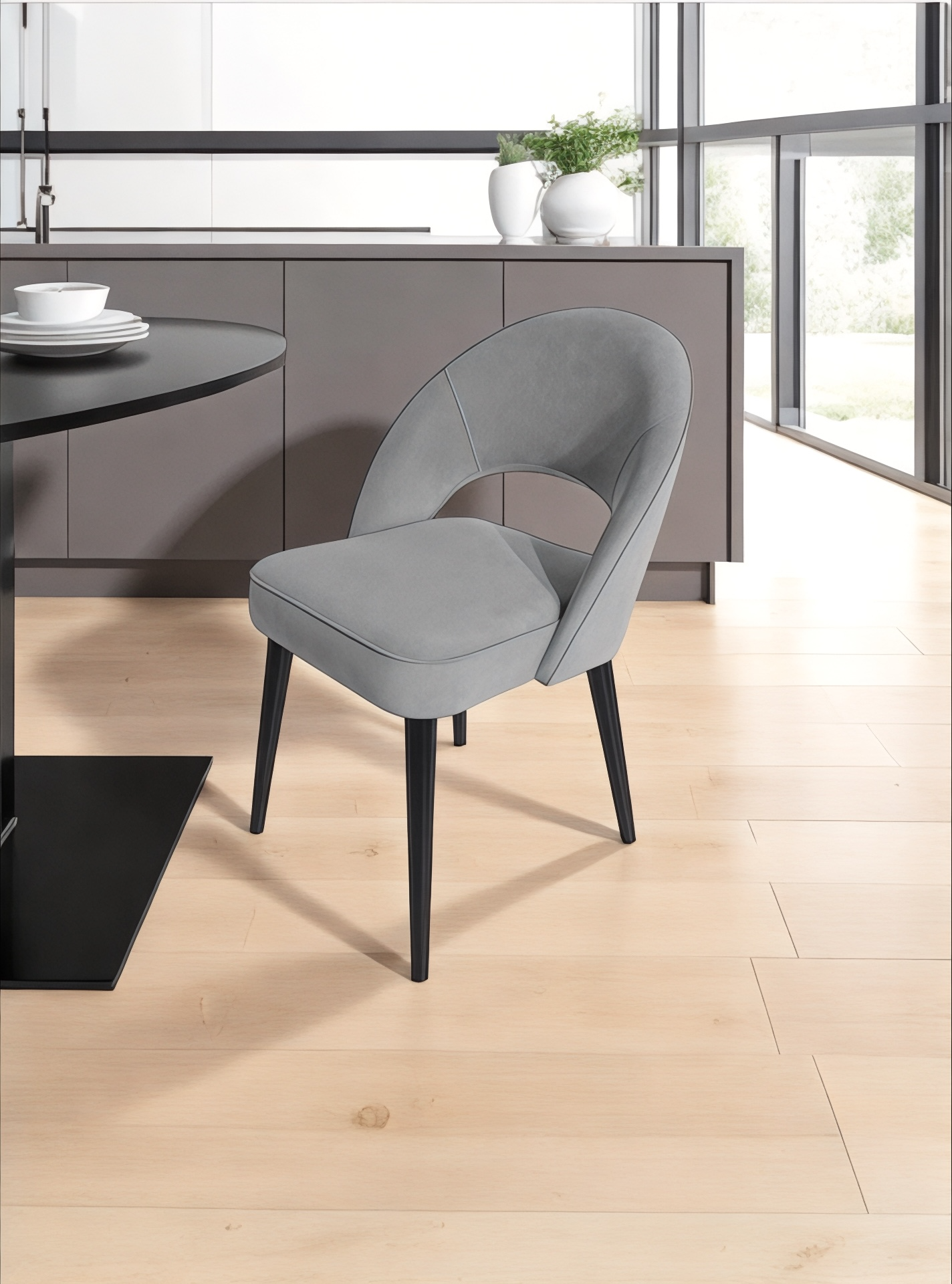 Стул для кухни, кафе, гостиной Цвет ткани: серый, Цвет ножек: черный, Качественная мебель