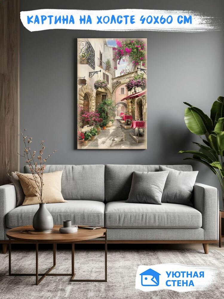 Картина на натуральном холсте Уютная стена "Ресторан вдоль улицы" 40х60 см