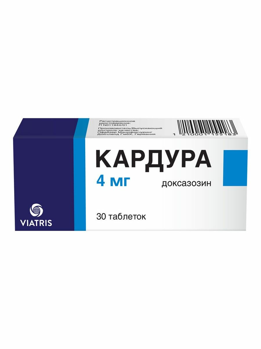 Кардура, таблетки 4 мг, 30 шт.