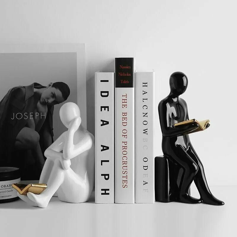 Керамические книгодержатели Читающая пара в стиле Черное и Белое оригинальный декор для дома и удобные держатели для книг