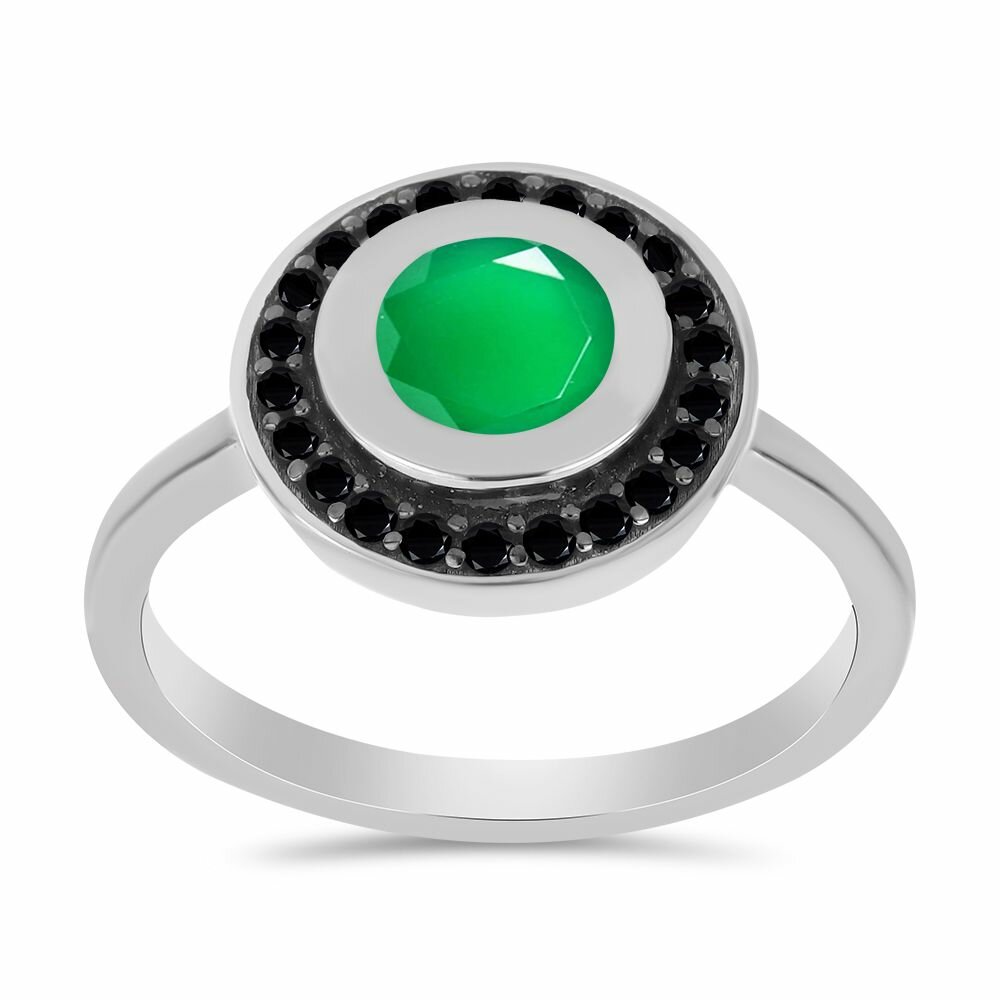 Кольцо тонкое, серебро, 925 проба, родирование, агат, шпинель