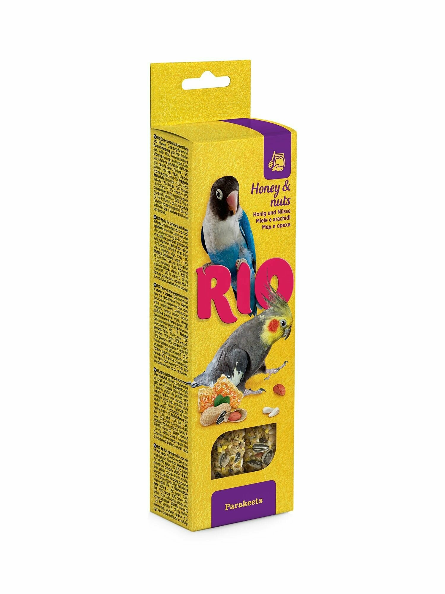 Палочки Rio "Мед и орехи", для попугаев, бережное запекание, без ГМО, 2шт*75г