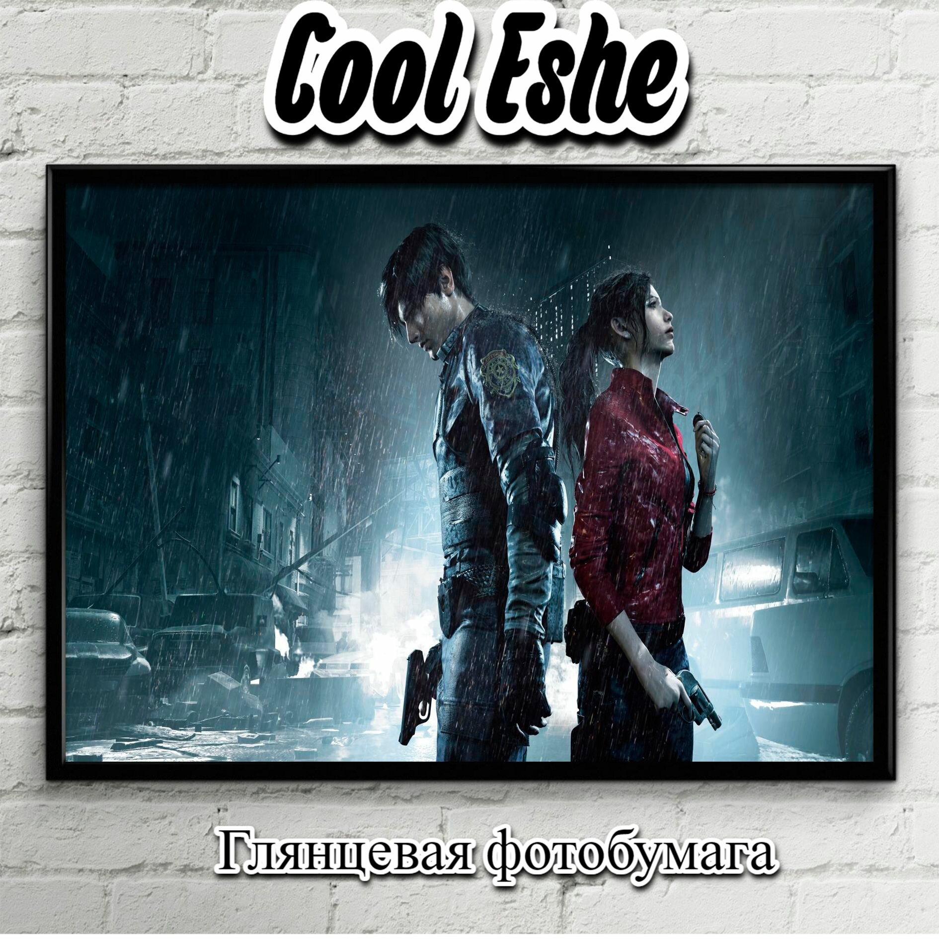 Постер "Resident Evil 2, дождь, персонажи, заставка" из коллекции "Игры" А4