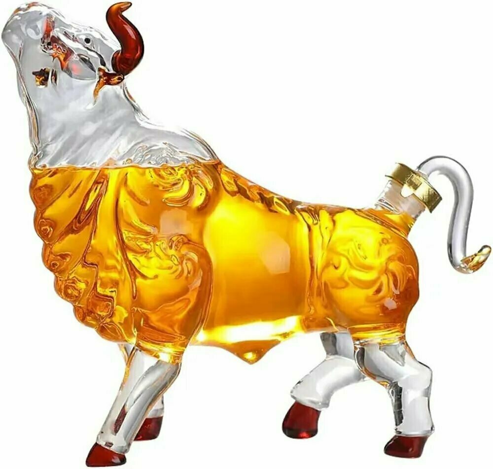 Графин для виски Animal, стеклянная бутылка для вина в форме быка, подходит для вина, виски, скотча и т. д.(1000 мл)