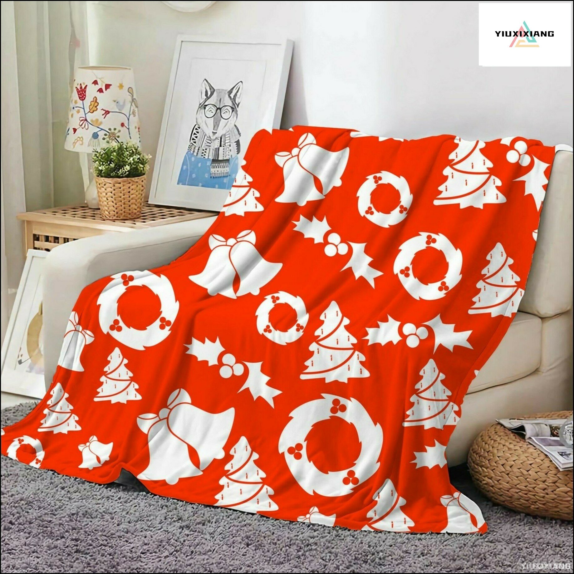 Эксклюзивный плед фланелевый 130x150 см в рождественском красном дизайне