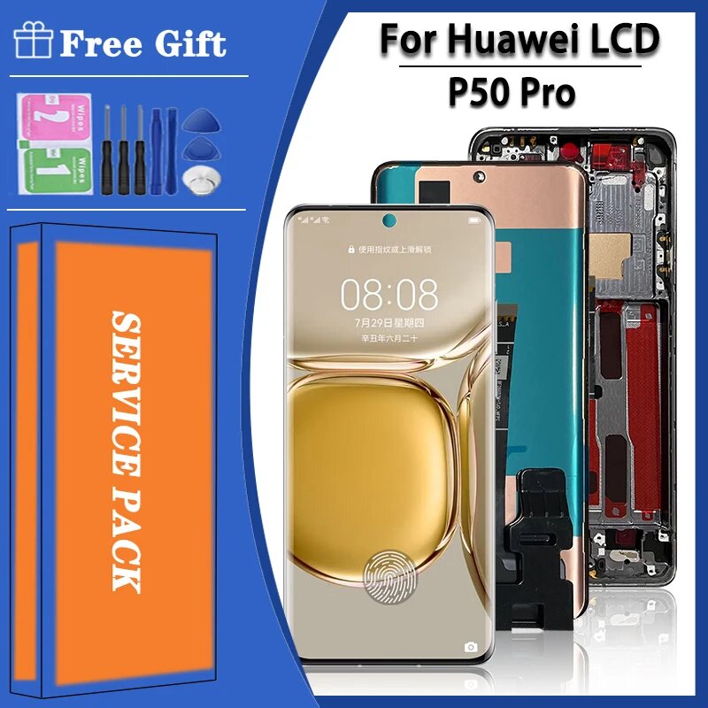 6,6-дюймовый новый экран P50 Pro, замена ЖК-дисплея huawei P50 Pro JAD-AL50 JAD-LX9, цифровой сенсорный экран с отпечатками пальцев + рамка, LCD Black Frame