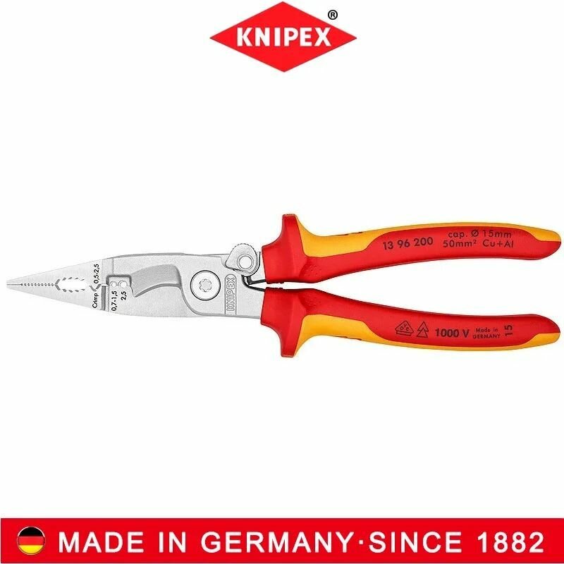 KNIPEX 13 96 200 Электромонтажные клещи, проверенные VDE, с открытой пружиной, изолированные, для резки, обжима и зачистки проводов