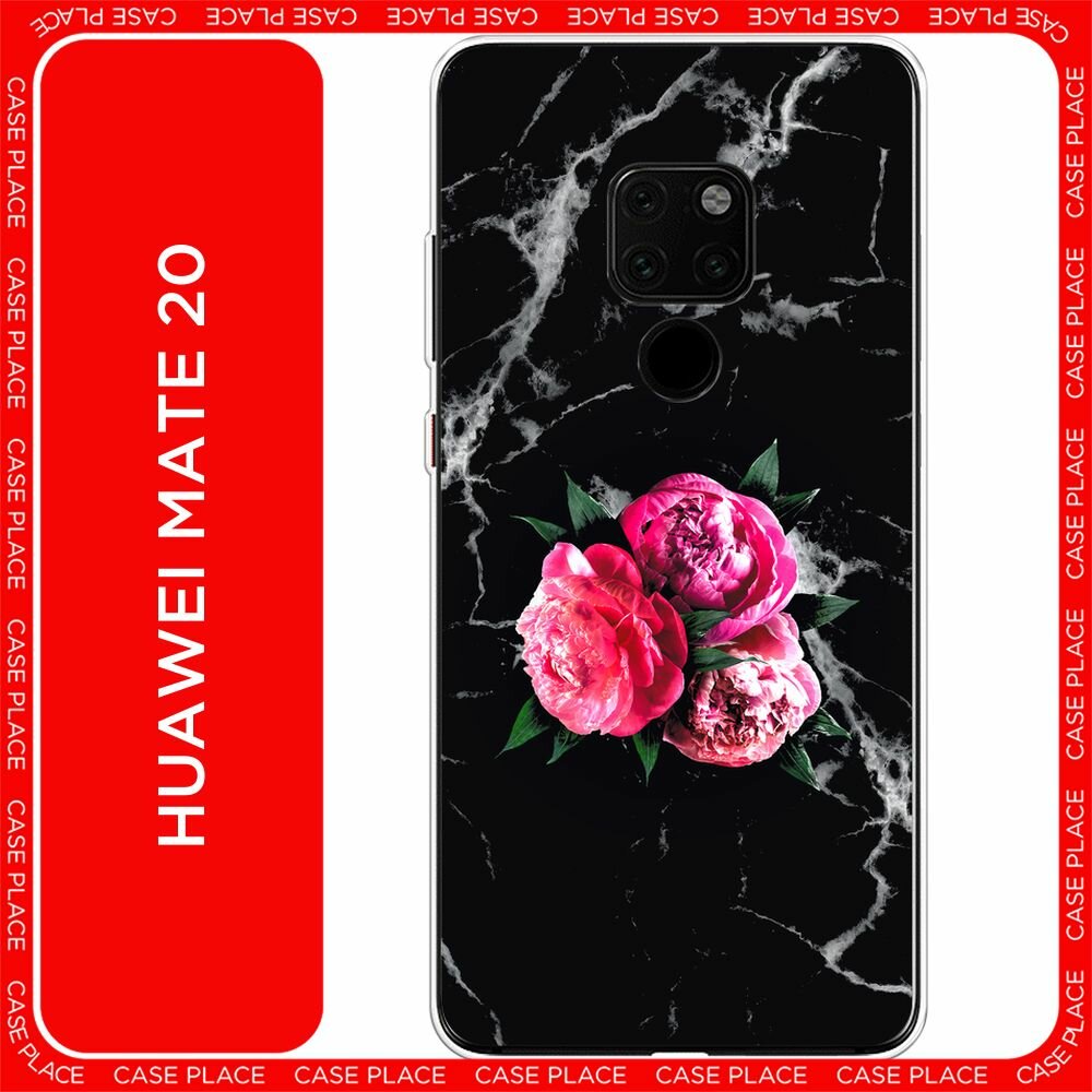 Чехол на Huawei Mate 20 / Хуавей Мате 20 с принтом "Букет на черном мраморе"