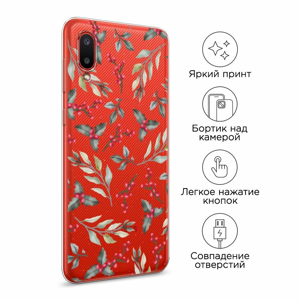 Чехол на Samsung Galaxy A02 / Самсунг Галакси А02 с принтом Зимние ягоды паттерн, прозрачный — фото 1