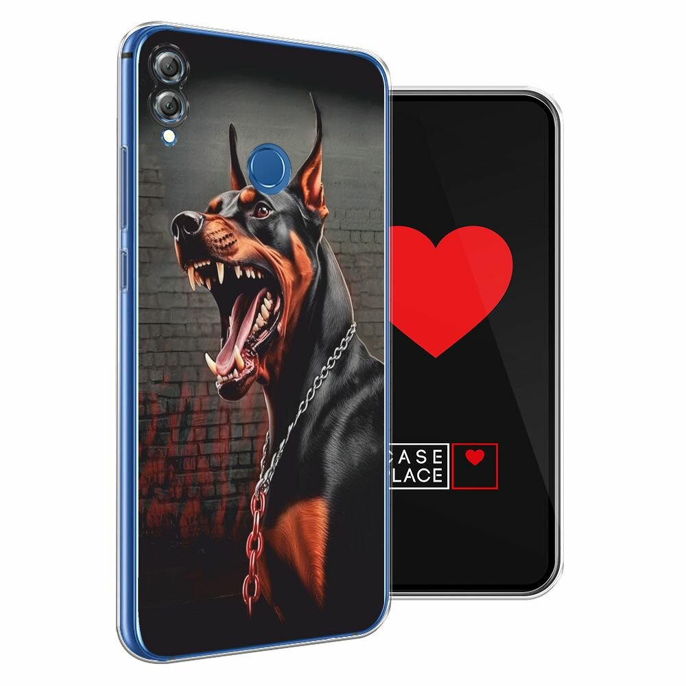 Силиконовый чехол на Honor 8X / Хонор 8Х с принтом "Доберман с цепью" — фото 1