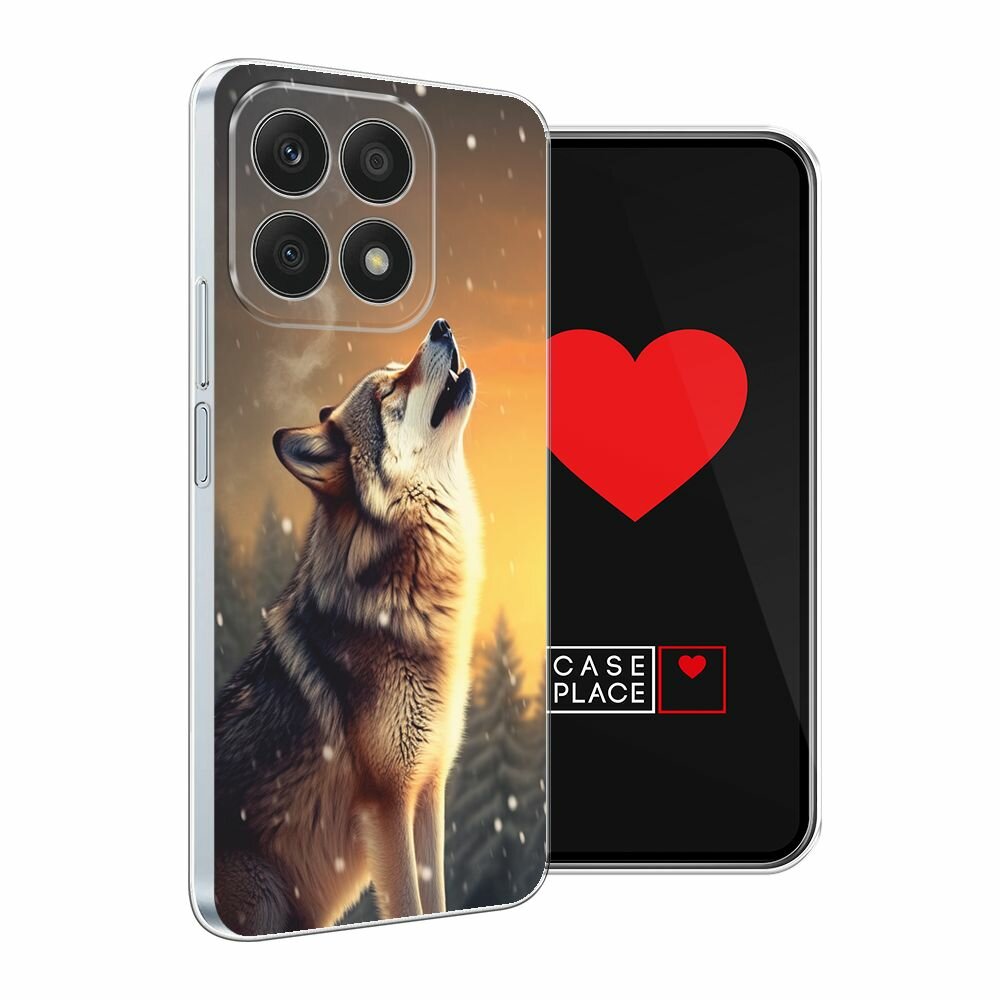 Силиконовый чехол на Honor X8A / Хонор X8A с принтом "Воющий волк" — фото 1