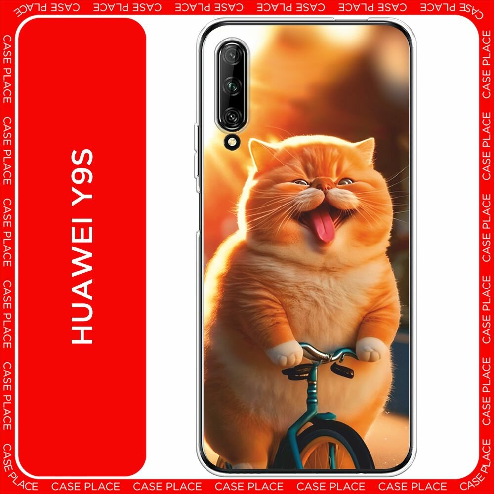 Силиконовый чехол на Huawei Y9s / Хуавей Y9s с принтом "Кот на велике"