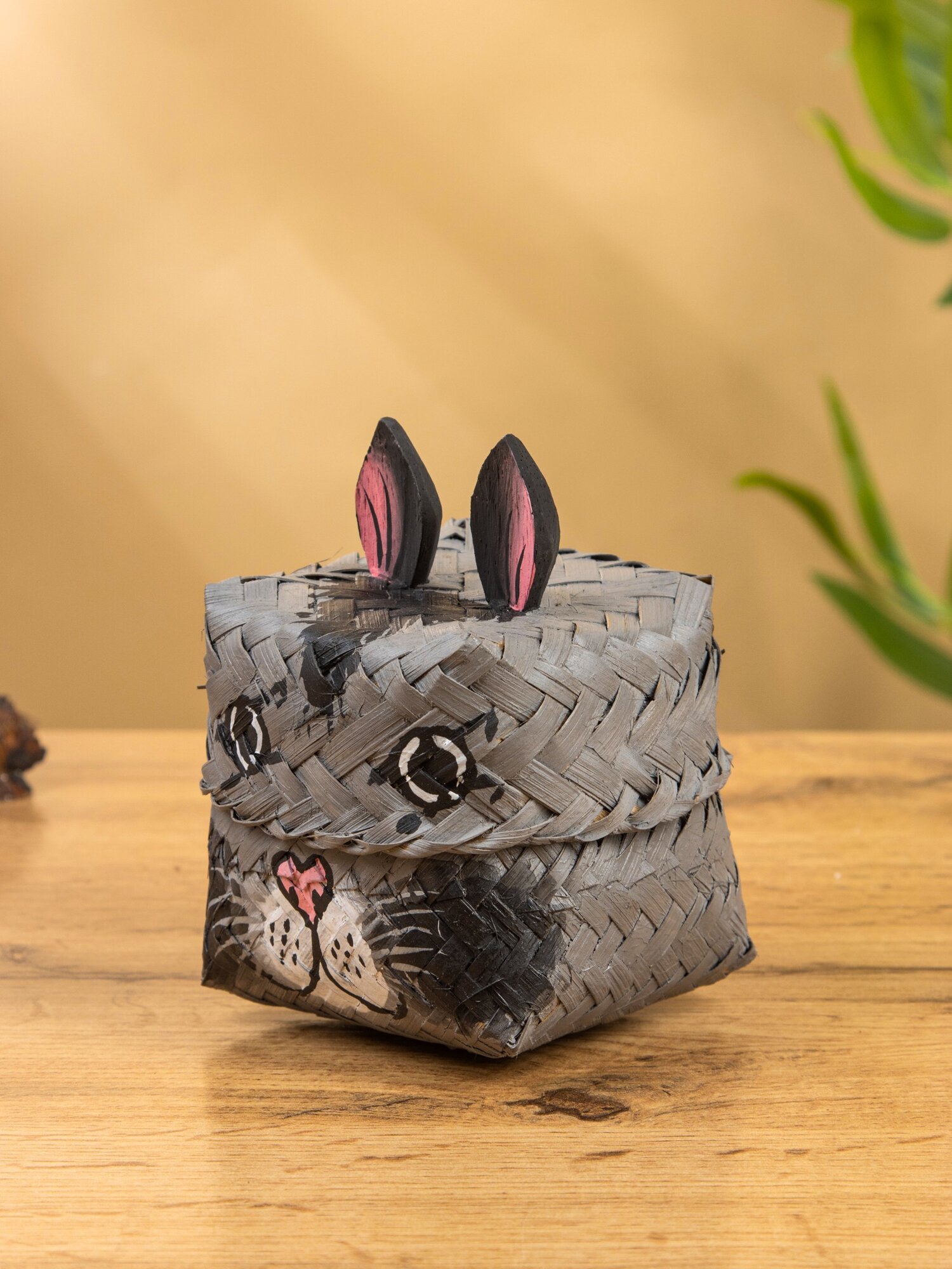 Корзинка для хранения «Кот», размер 8×8×13 см, бамбук, цвет серый