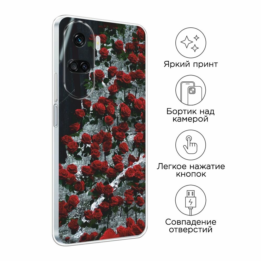 Чехол на Honor 90 Lite / Хонор 90 Лайт с принтом Цветущие алые розы — фото 1