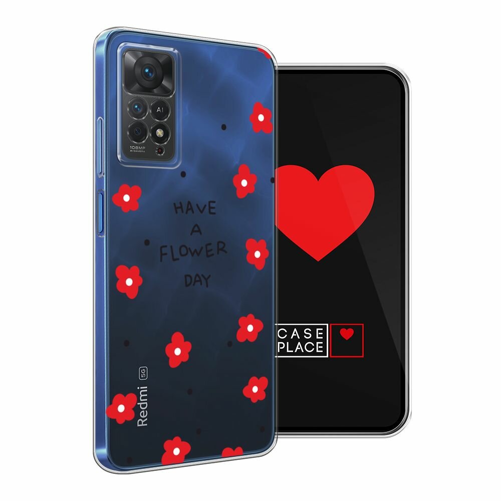 Чехол на Xiaomi Redmi Note 11E Pro / Сяоми Редми Нот 11E Pro Про с принтом "Have a flower day 2", прозрачный — фото 1