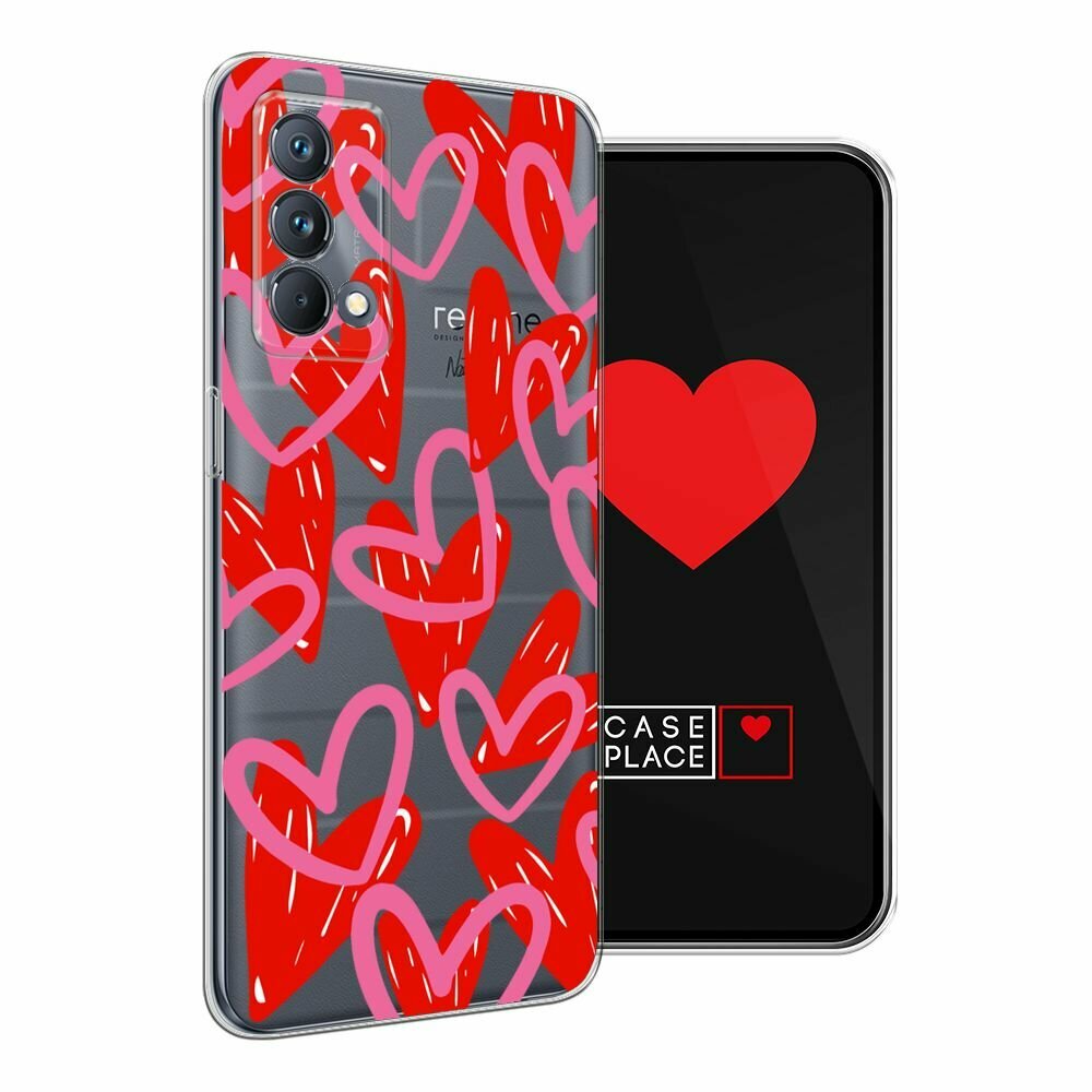 Чехол на Realme GT Master Edition / Реалми GT Мастер Эдишн с принтом "Hearts doodles - 14 февраля", прозрачный — фото 1