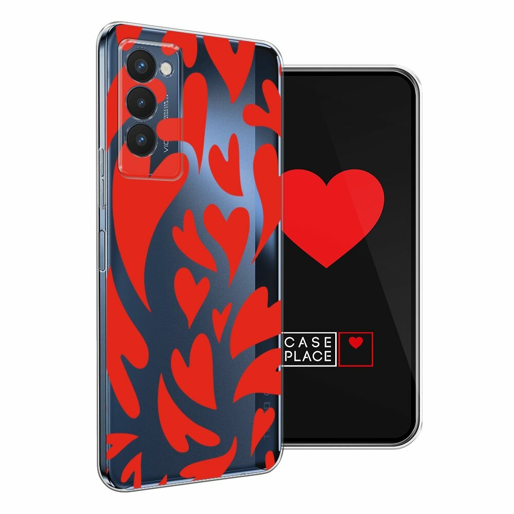 Чехол на Tecno Camon 18P / Техно Камон 18Р с принтом "Crazy hearts 2 - 14 февраля", прозрачный — фото 1