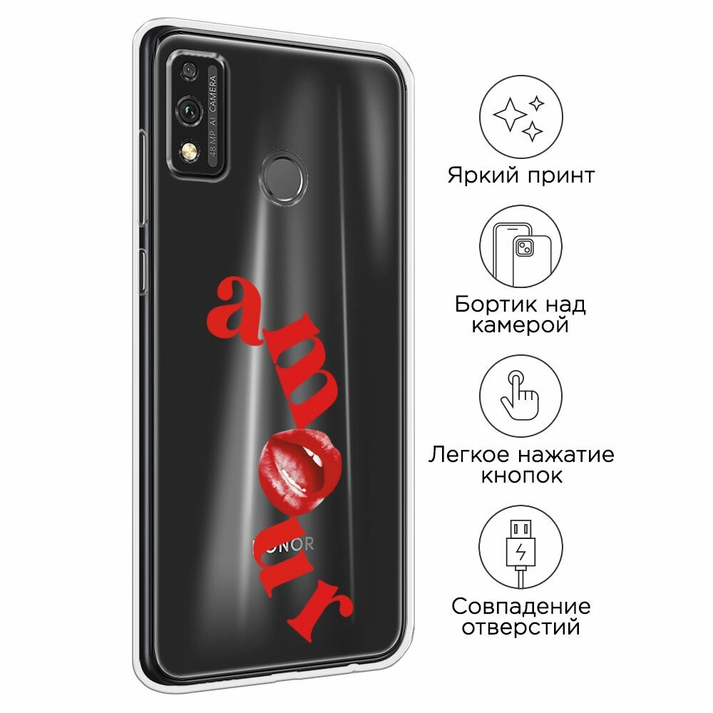 Чехол на Honor 9X Lite / Хонор 9X Лайт с принтом Amour lips, прозрачный — фото 1
