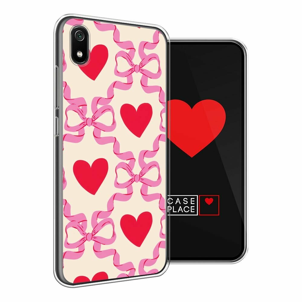 Чехол на Xiaomi Redmi 7A / Сяоми Редми 7А с принтом "Hearts and ribbons 1 - 14 февраля" — фото 1