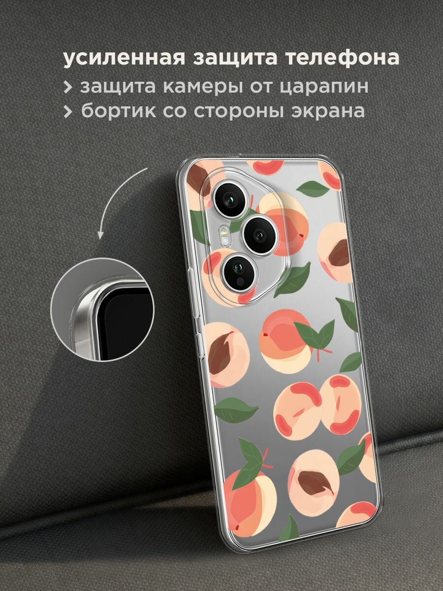 Чехол на Honor 400 Pro / Хонор 400 Про с принтом "Нежные персики паттерн 2", прозрачный — фото 1