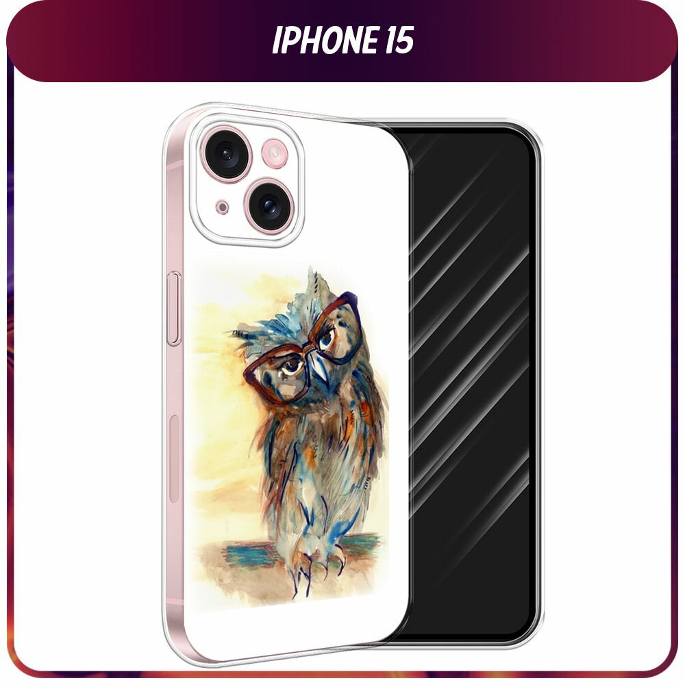 Силиконовый чехол на Apple iPhone 15 / Айфон 15 с принтом сова эскиз